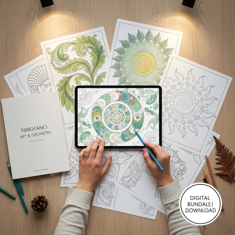 30 Page Fibonacci Math Art Bundle, Golden Ratio Coloring Sheets ...
