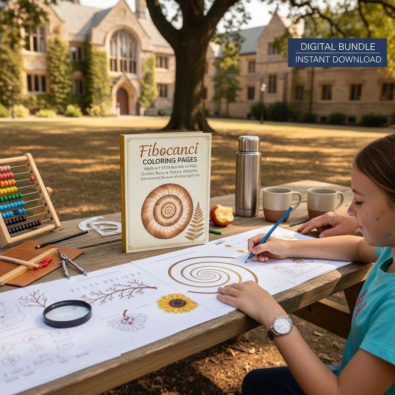 30 Page Fibonacci Math Art Bundle, Golden Ratio Coloring Sheets ...