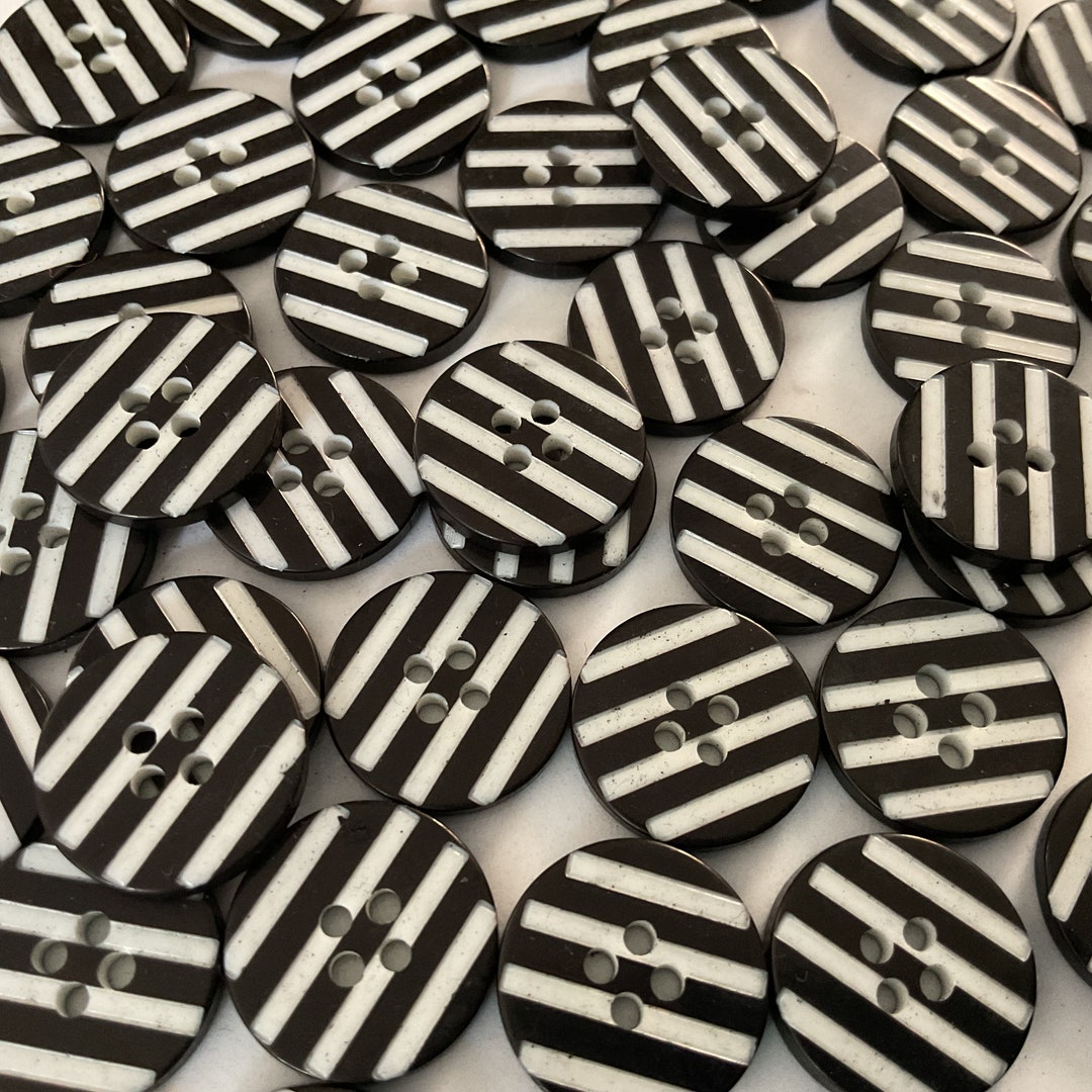 Monochrome Black & White Stripe Buttons X 8 - Etsy