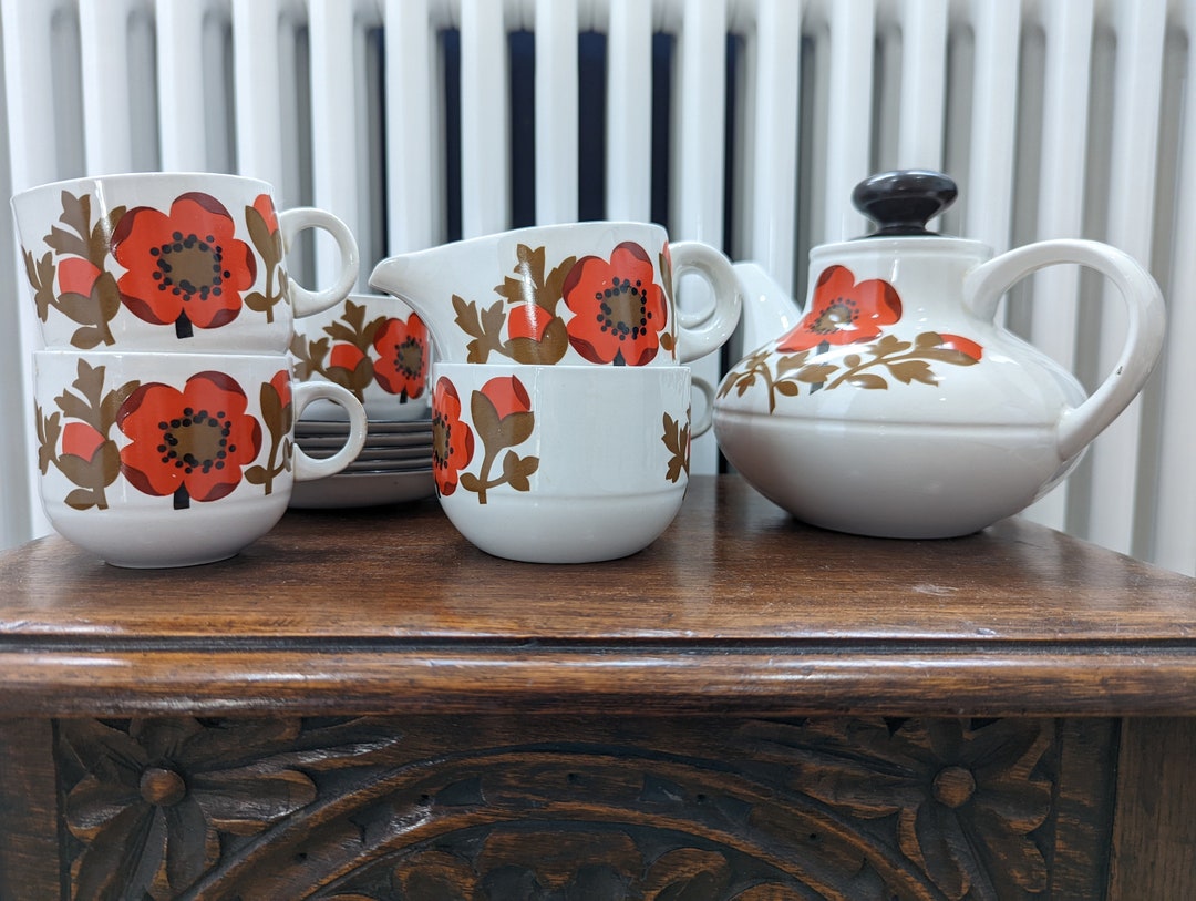 Vintage English 1960s Alfred Meakin 'pimpernel Poppy' Tea Set Including ...