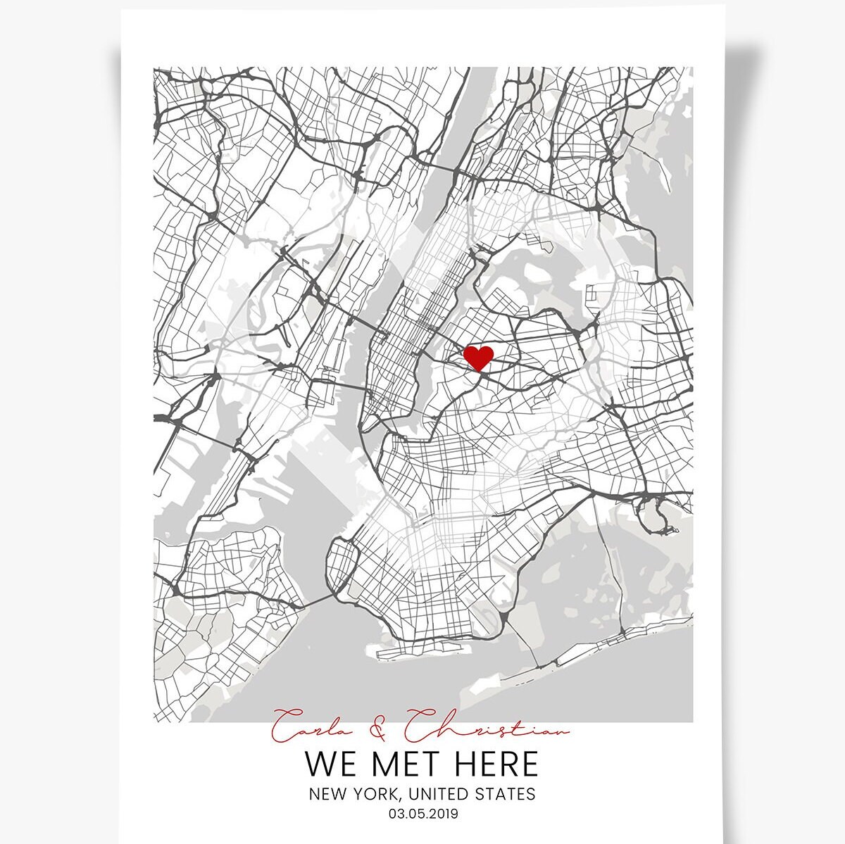 Personalized We Met Here Map Print, Couple Anniversary Gift (digital ...