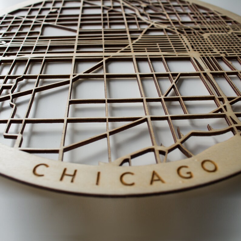Wood Map Chicago Wall Art Wood Wall Custom Wood City Map Wall - Etsy