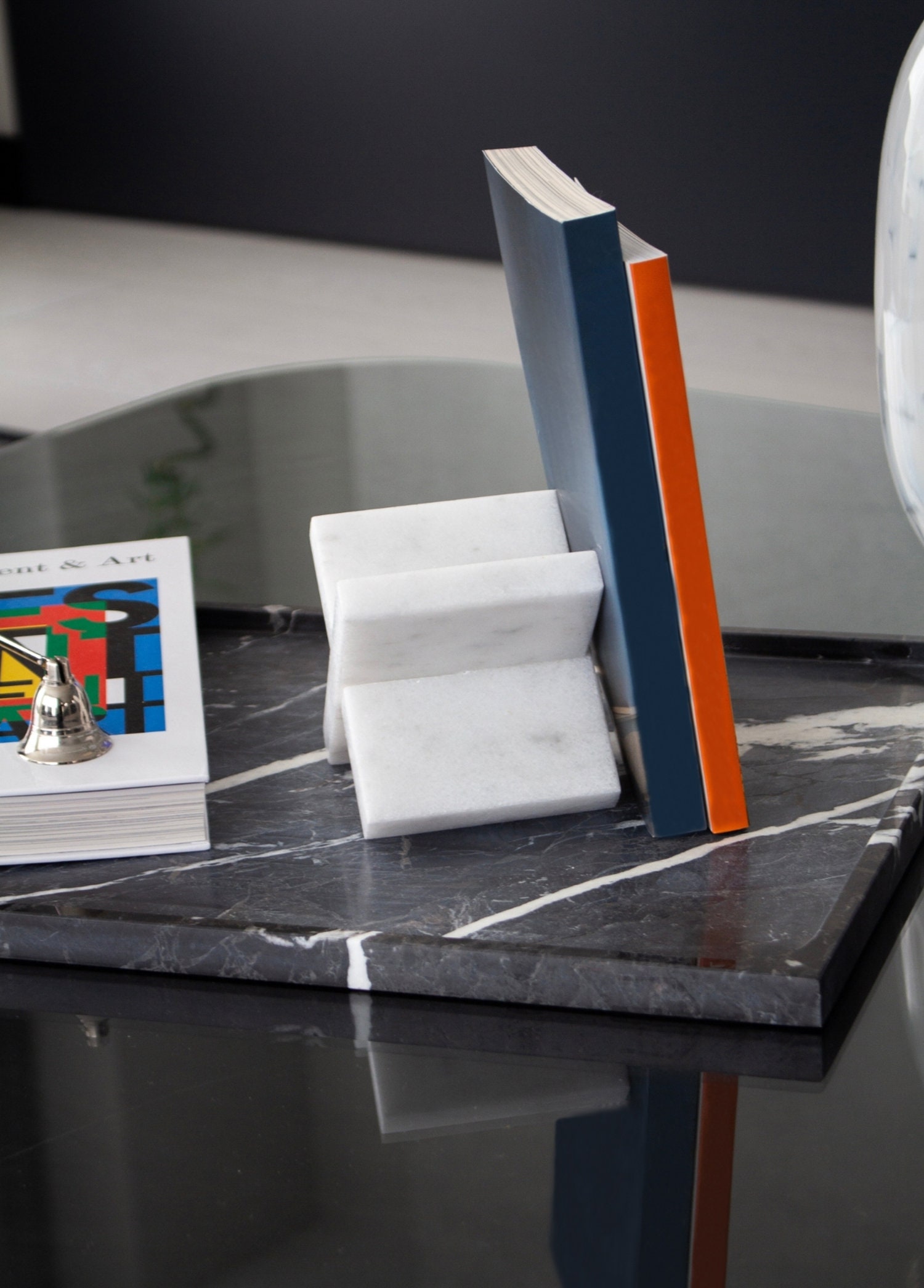 Marble Book Holder, Black and White Marble Bookend Natural Stone Stand ...