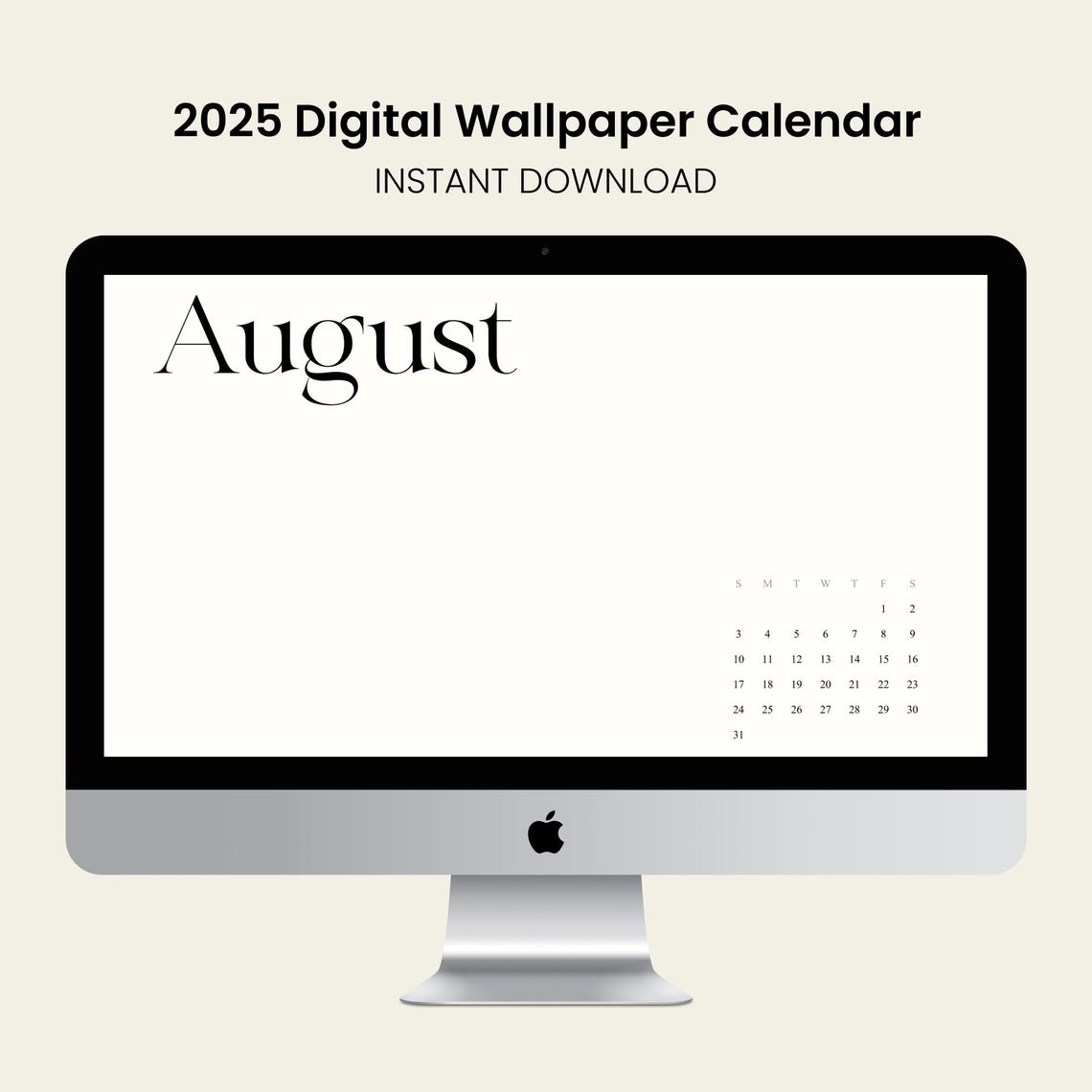 2025 Minimalist Desktop Calendar Wallpaper: Ecru & Black (instant ...