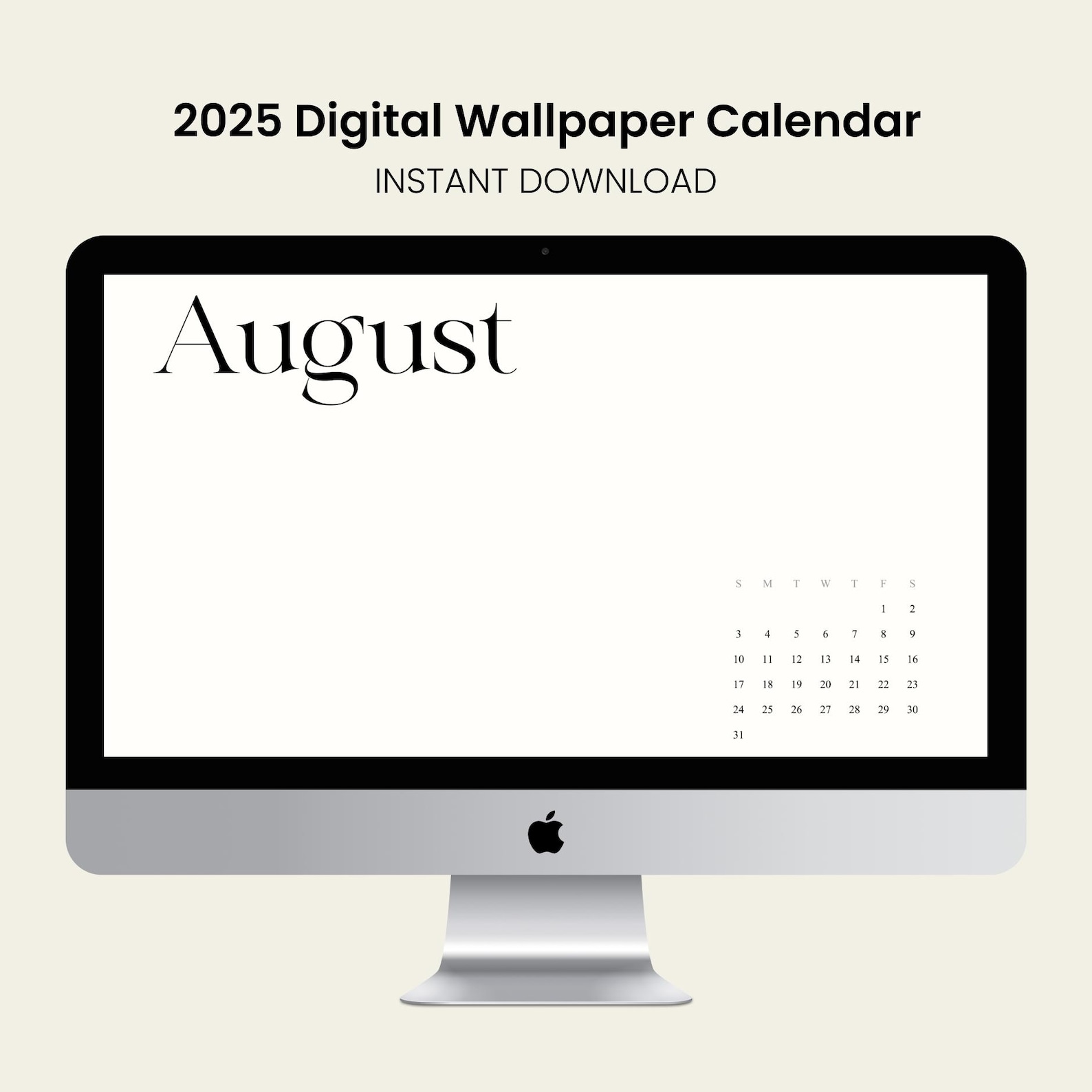 2025 Minimalist Desktop Calendar Wallpaper: Ecru & Black (instant ...