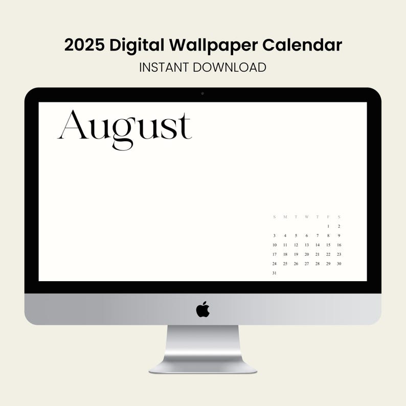 2025 Minimalist Desktop Calendar Wallpaper: Ecru & Black (instant ...