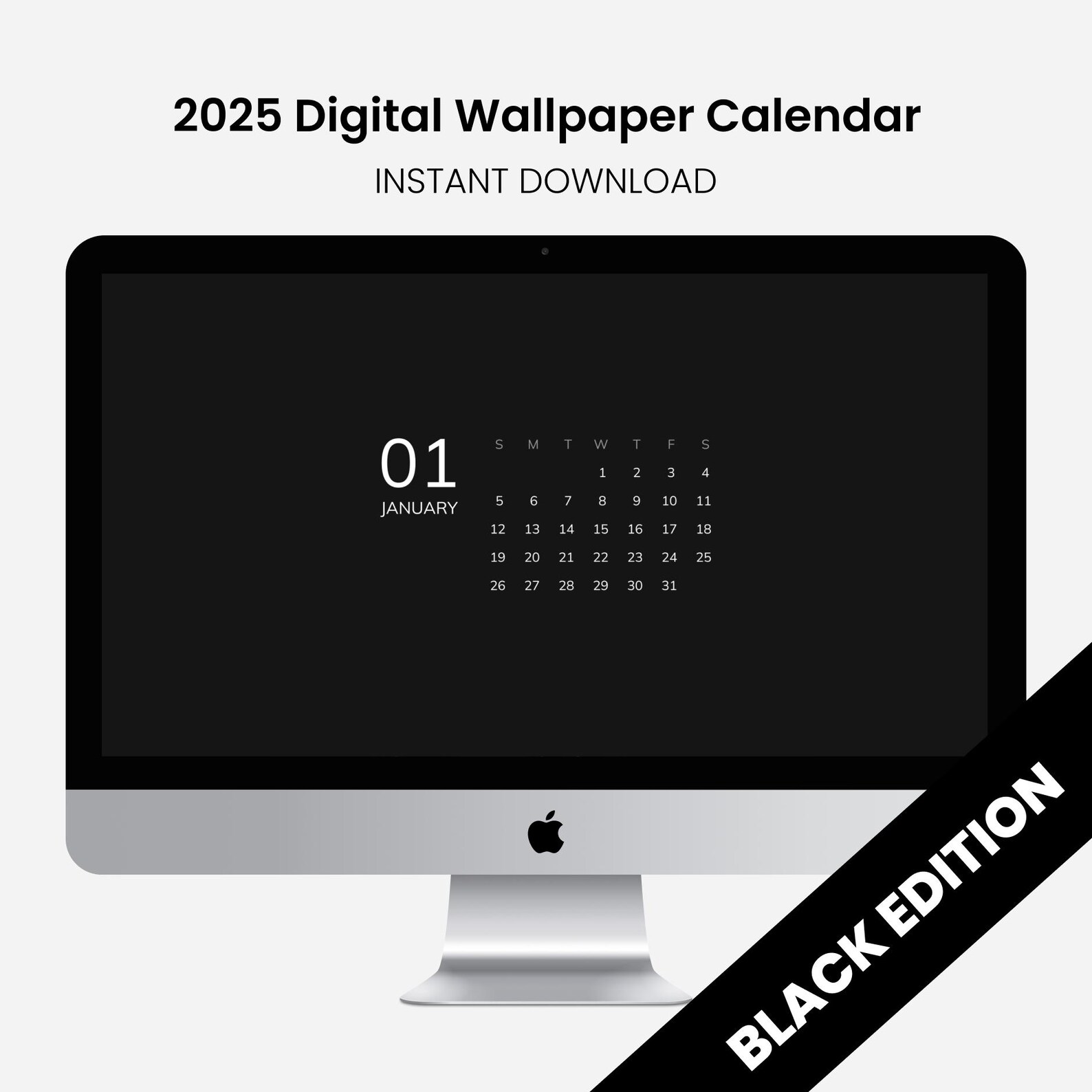 2025 Monthly Desktop Calendar Wallpaper, Black & White Edition ...