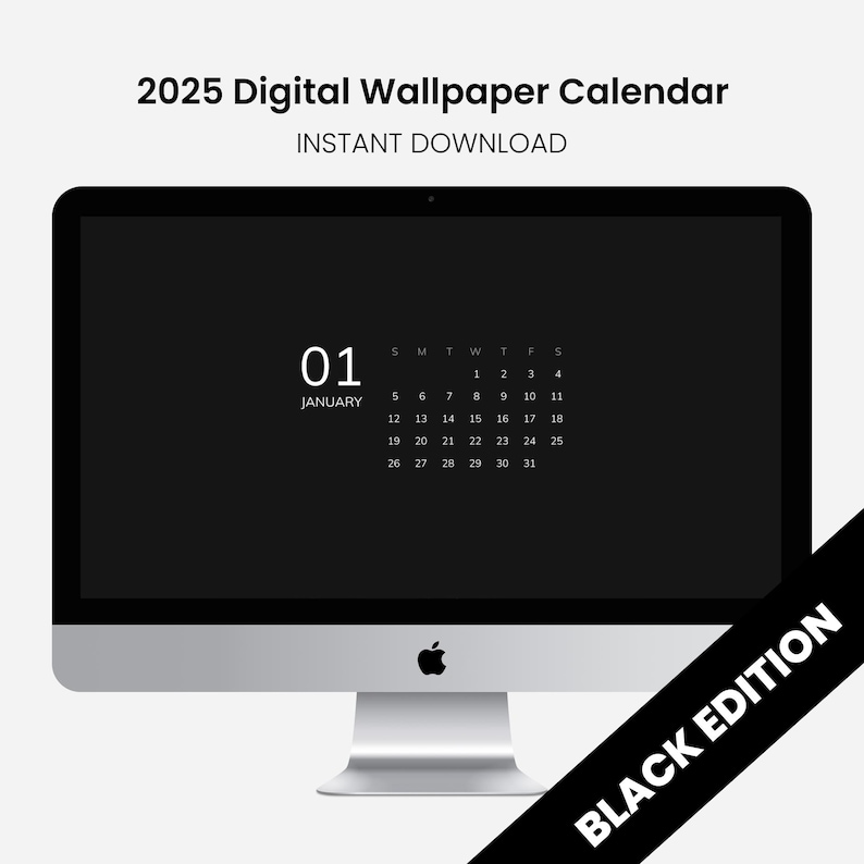 2025 Monthly Desktop Calendar Wallpaper, Black & White Edition ...