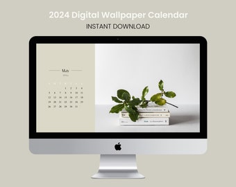 2024 Neutrals Yearly & Monthly Desktop Calendar Wallpaper, Minimalist ...