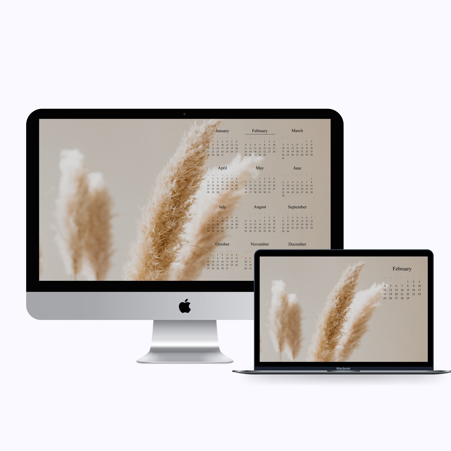 2024 Neutrals Yearly & Monthly Desktop Calendar Wallpaper, Minimalist ...