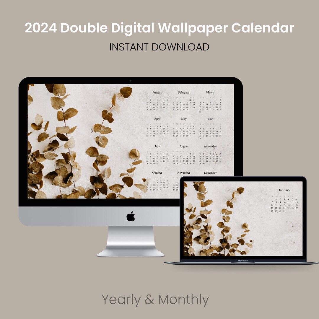 2024 Neutrals Yearly & Monthly Desktop Calendar Wallpaper, Minimalist ...