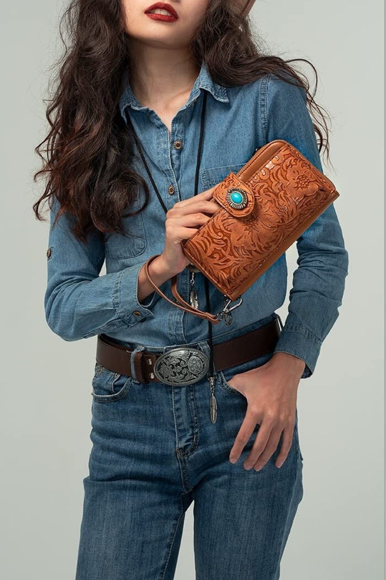 Tan Boho Western Crossbody Turquoise Bag, Vegan Crossbody Bag, Bag With ...