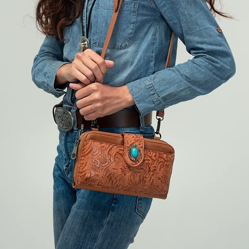 Tan Boho Western Crossbody Turquoise Bag, Vegan Crossbody Bag, Bag With ...