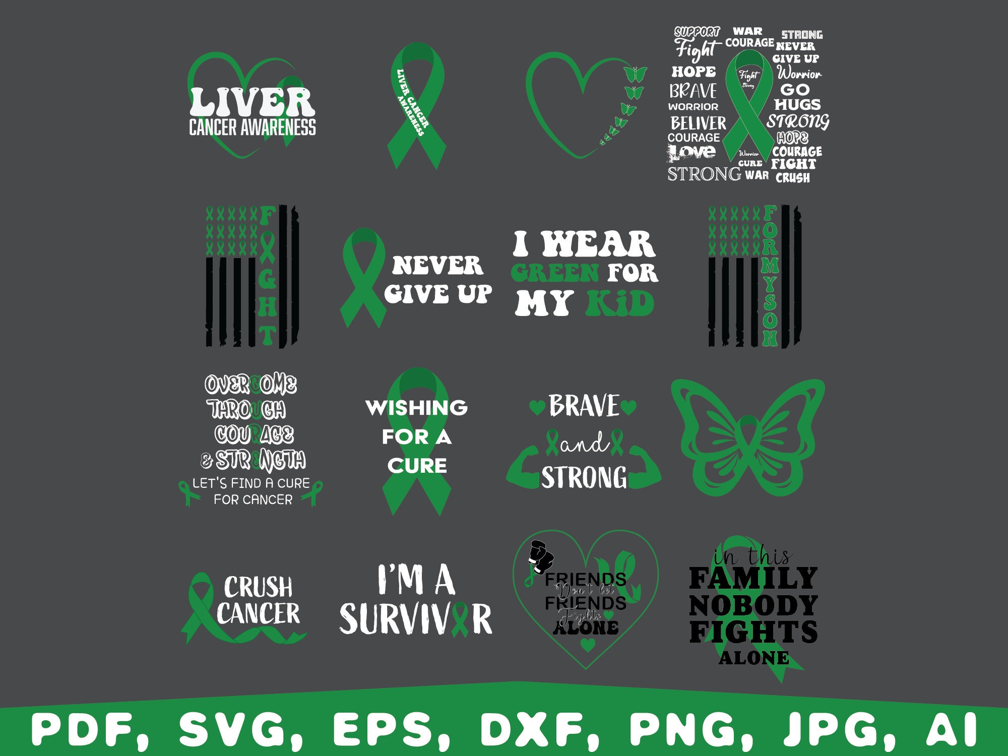 Liver Cancer Awareness Svg Green Ribbon SVG Liver Cancer Cut - Etsy