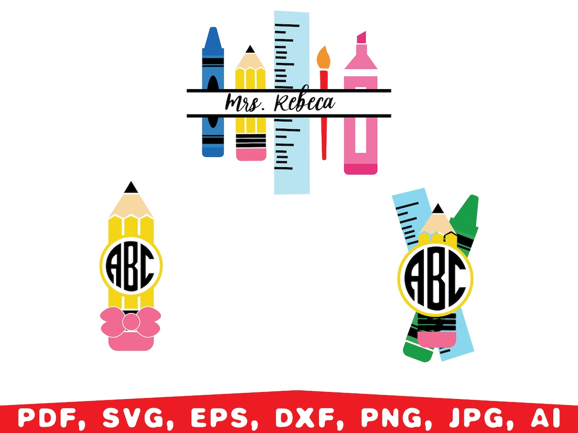 Crayon Split Monogram Svg Crayon Svg Teacher Svg Teacher - Etsy