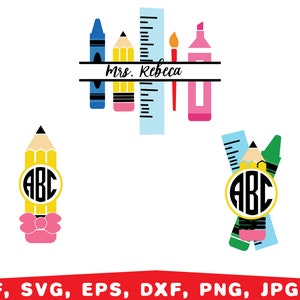 Crayon Split Monogram Svg, Crayon Svg, Teacher Svg, Teacher Name Svg ...