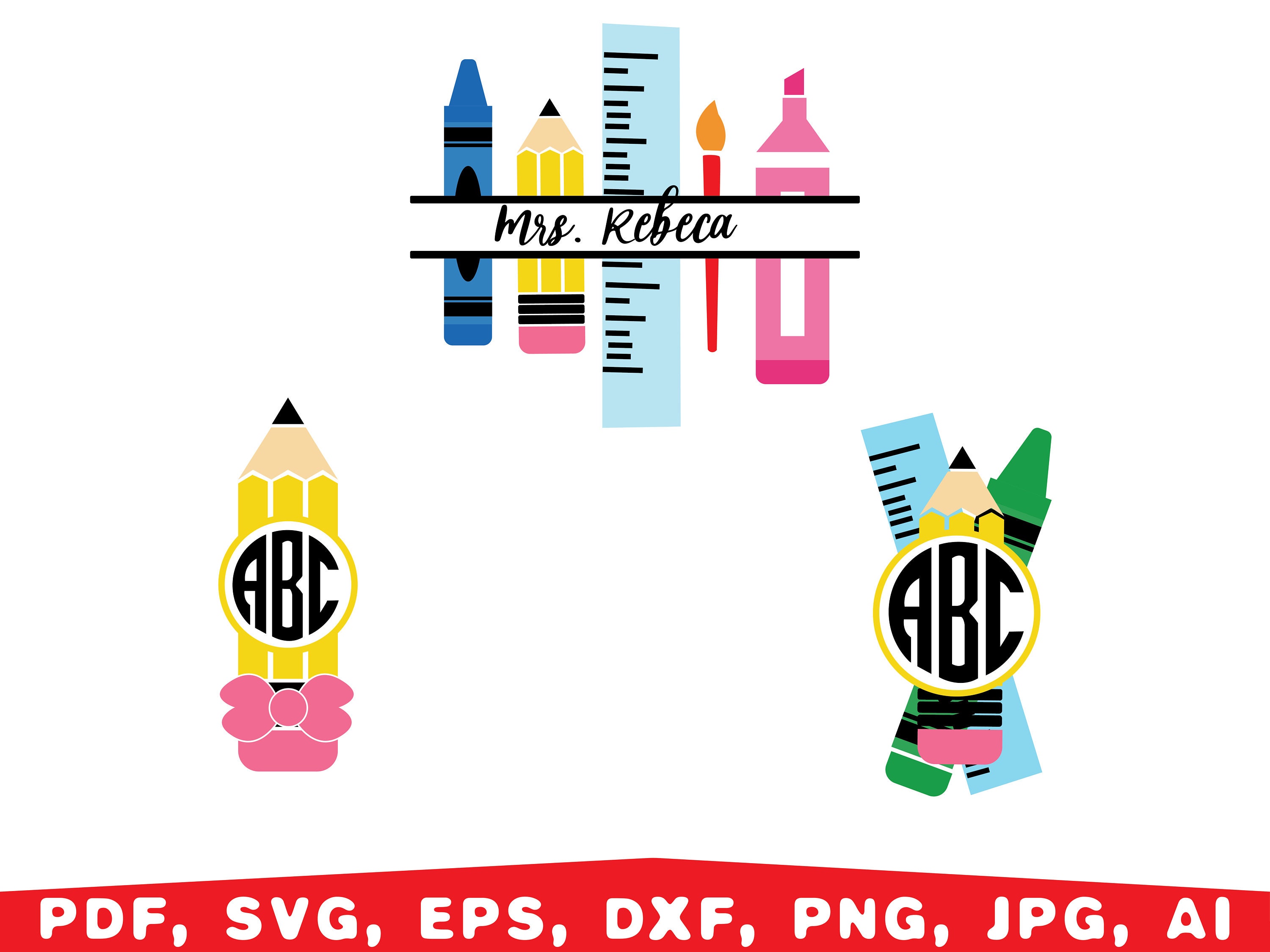 Crayon Split Monogram Svg Crayon svg teacher svg Teacher - Etsy México