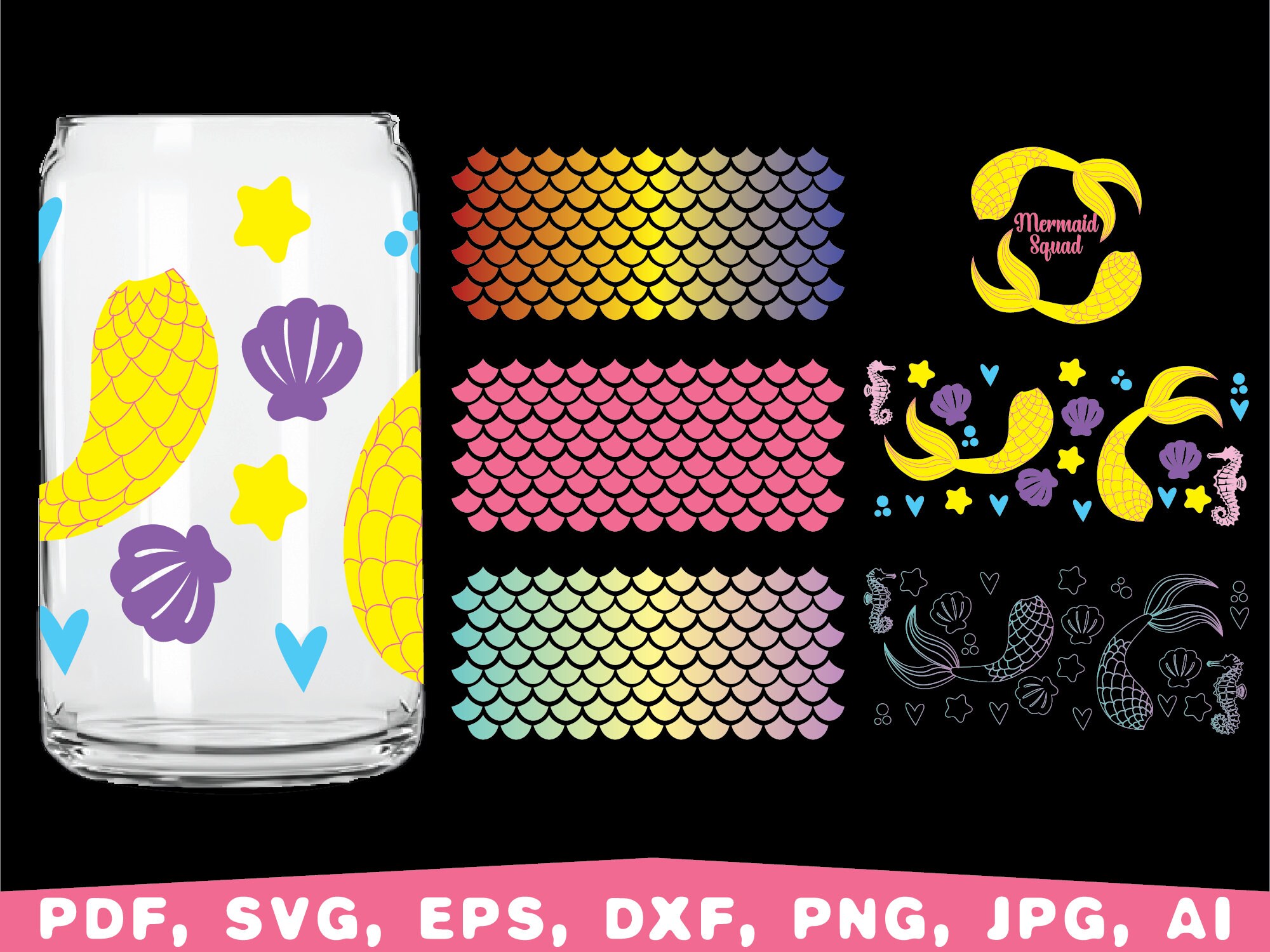 Mermaid Can Glass Wrap SVG Sea Mermaid Libbey 16oz Can Glass - Etsy