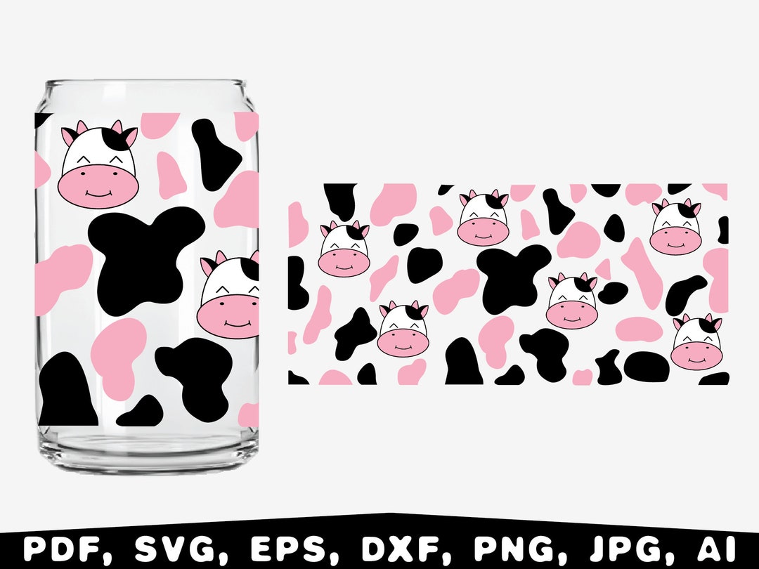 16oz Cow Head Libbey Glass Can Svg, Cow Can Glass Wrap SVG, Baby Cow ...