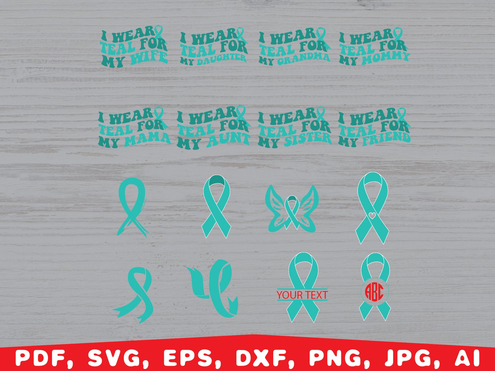 Ovarian Cancer Awareness Svg Bundle Teal Ribbon Svg Ovarian - Etsy