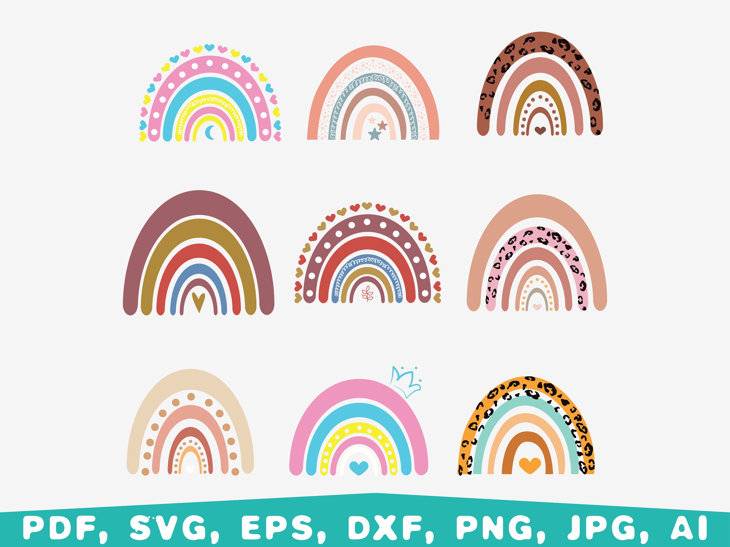 Boho Rainbow Svg Bundle Rainbow Svg Leopard Print Rainbow - Etsy