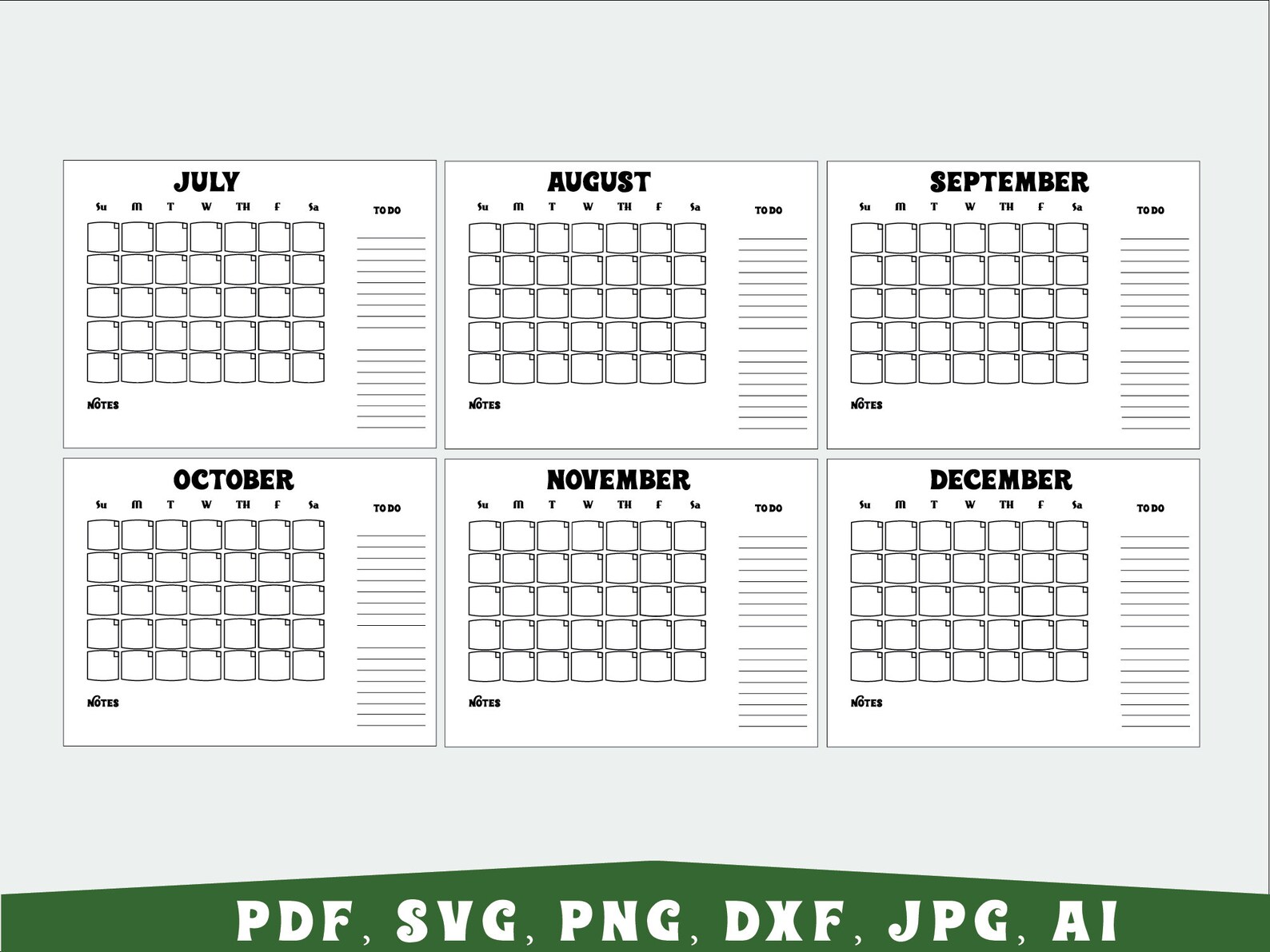 Calendar Svg, Printable Calendar, Calendar Cricut, Monthly Calendar Svg ...