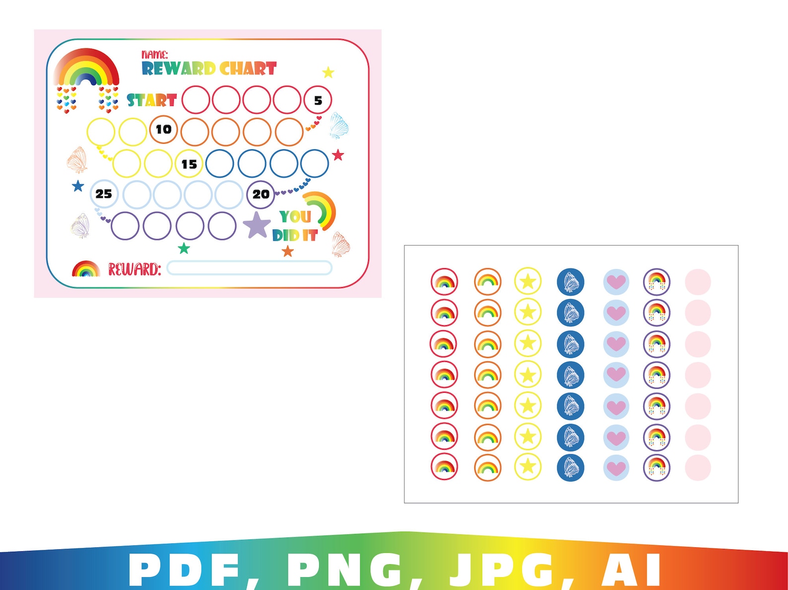 Printable Rainbow Reward Chart Printable Rainbow Behavior | Etsy
