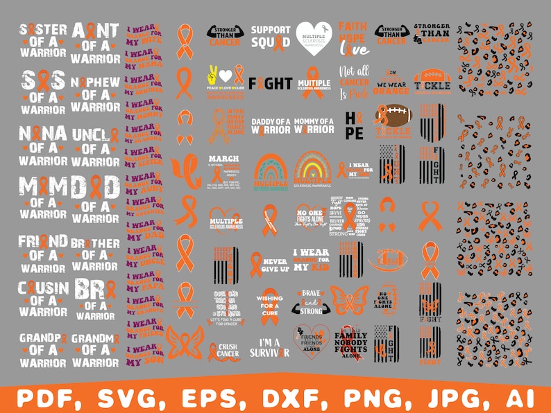Multiple Sclerosis Awareness Svg Orange Ribbon Svg Multiple - Etsy