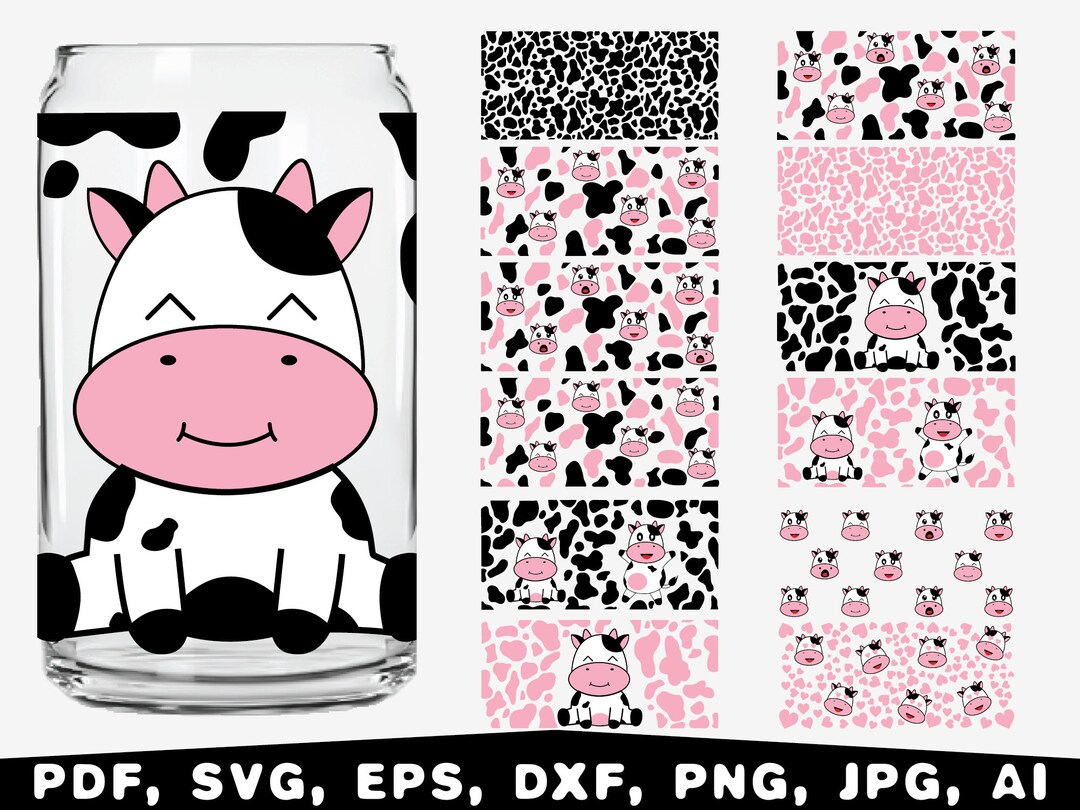 Cow Can Glass Wrap SVG Baby Cow Glass Wrap Svg 16oz Cow Head - Etsy
