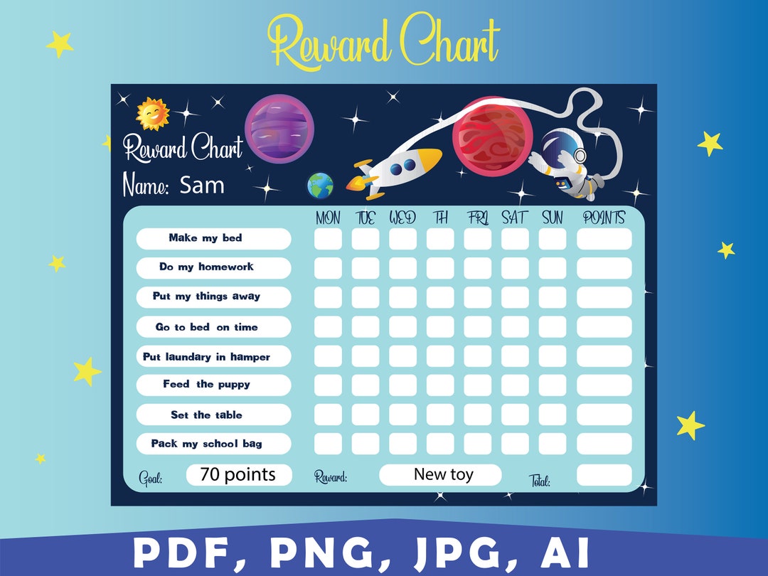 Space Reward Chart, Printable Space Behavior Chart, Astronaut Chore ...