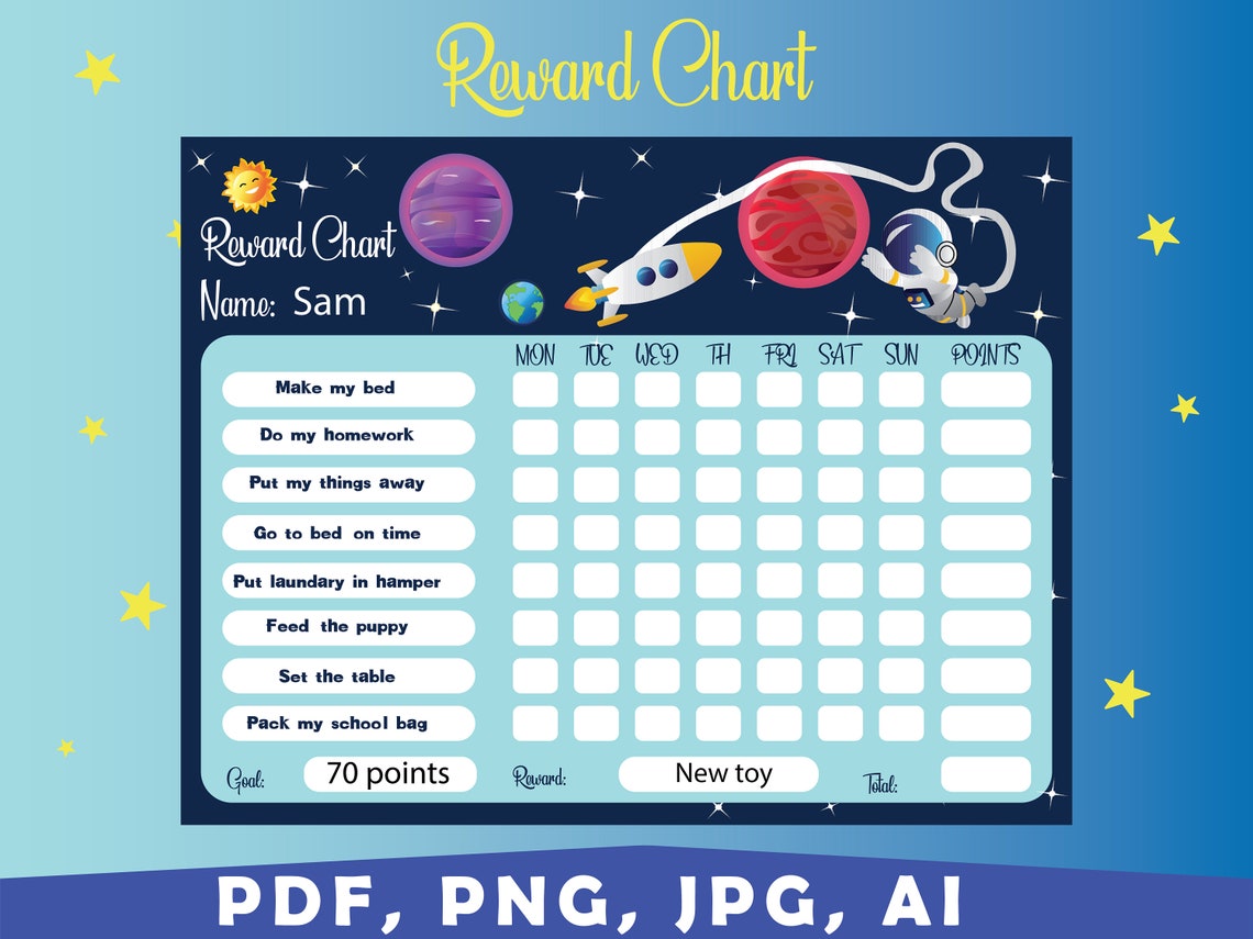 Space Reward Chart, Printable Space Behavior Chart, Astronaut Chore ...