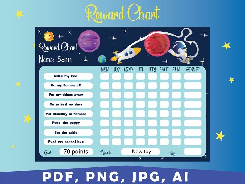 Space Reward Chart, Printable Space Behavior Chart, Astronaut Chore ...