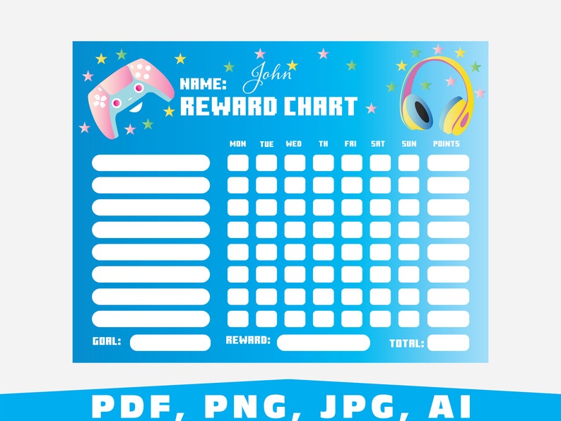 Video Game Reward Chart, Printable Video Game Behavior Chart, Video ...