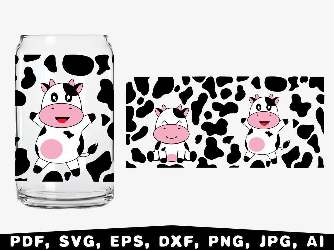 Cow Can Glass Wrap SVG Baby Cow Glass Wrap Svg 16oz Cow Head - Etsy