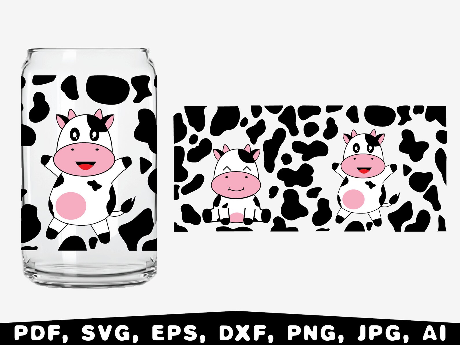 Cow Can Glass Wrap SVG Baby Cow Glass Wrap Svg 16oz Cow Head - Etsy
