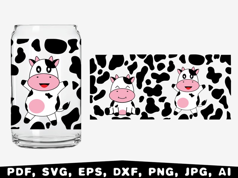Cow Can Glass Wrap SVG Baby Cow Glass Wrap Svg 16oz Cow Head - Etsy