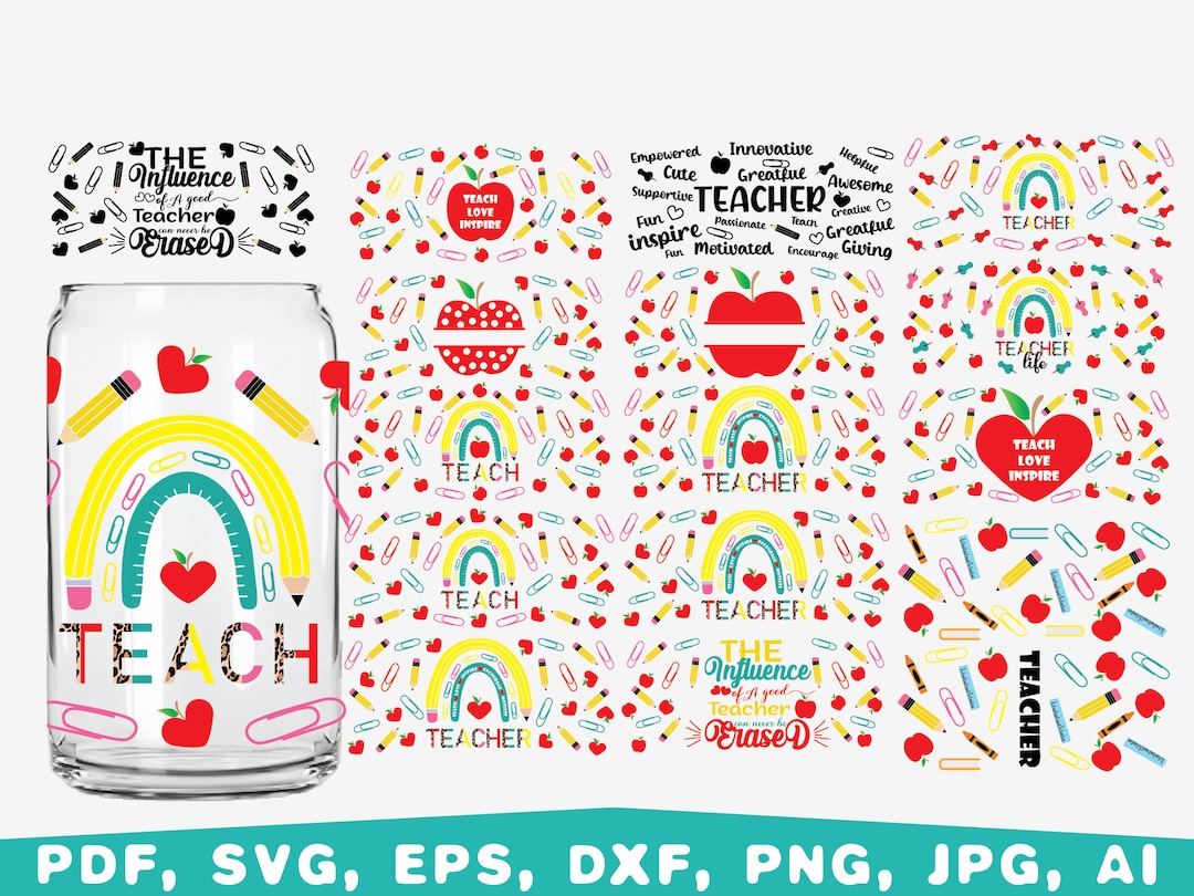 Teacher Glass Wrap Svg, 16oz Can Glass Svg, Coffee Libbey 16oz Can ...