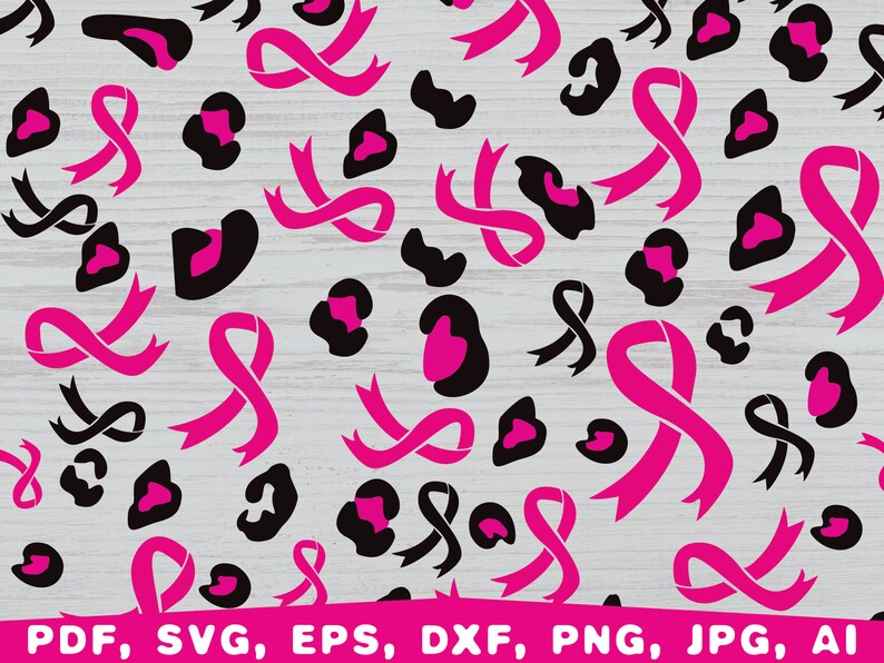 Leopard Pink Ribbon Pattern SVG, Breast Cancer Awareness (digital Files ...