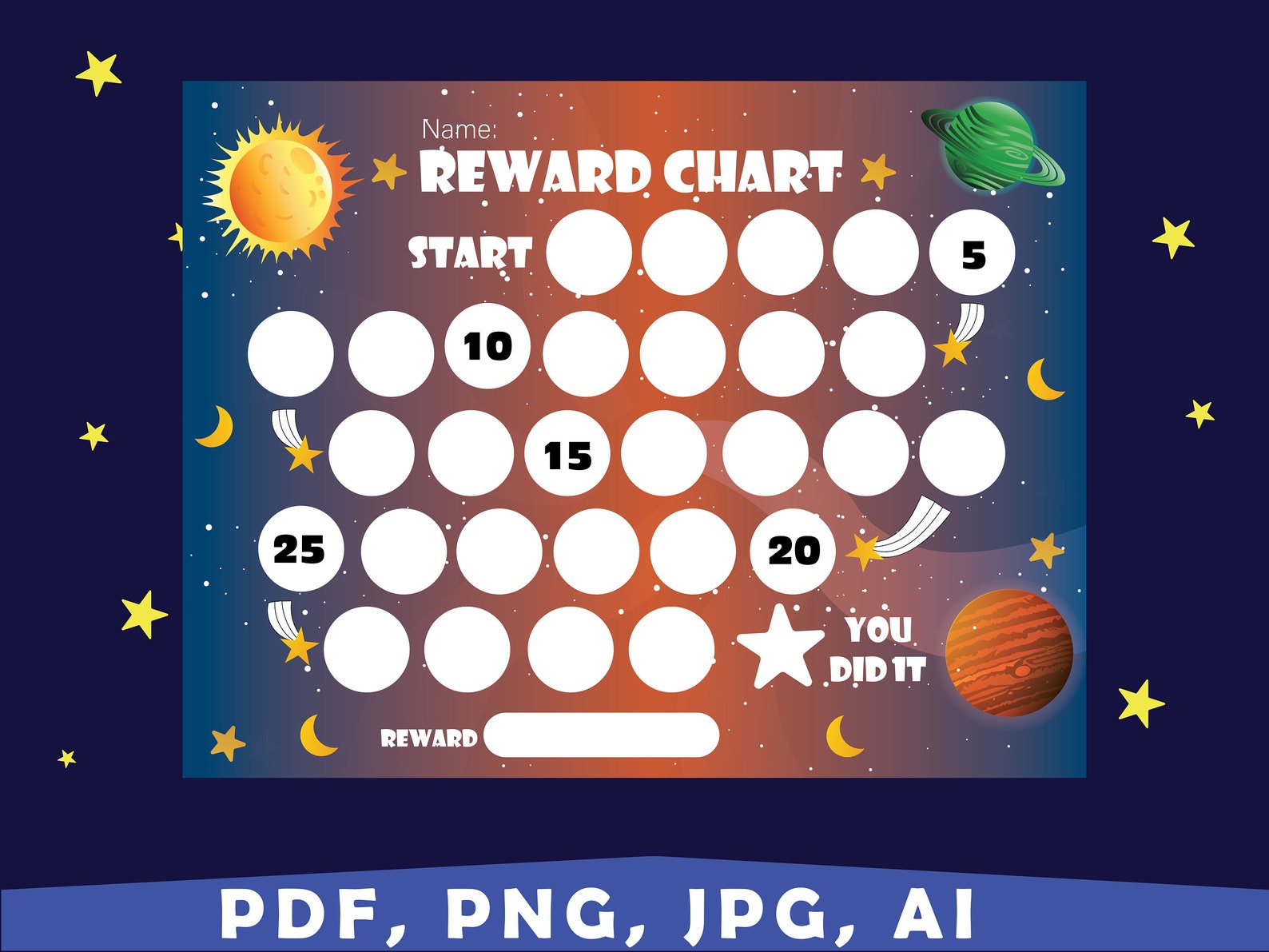 Space Reward Chart Printable Space Behavior Chart Astronaut | Etsy