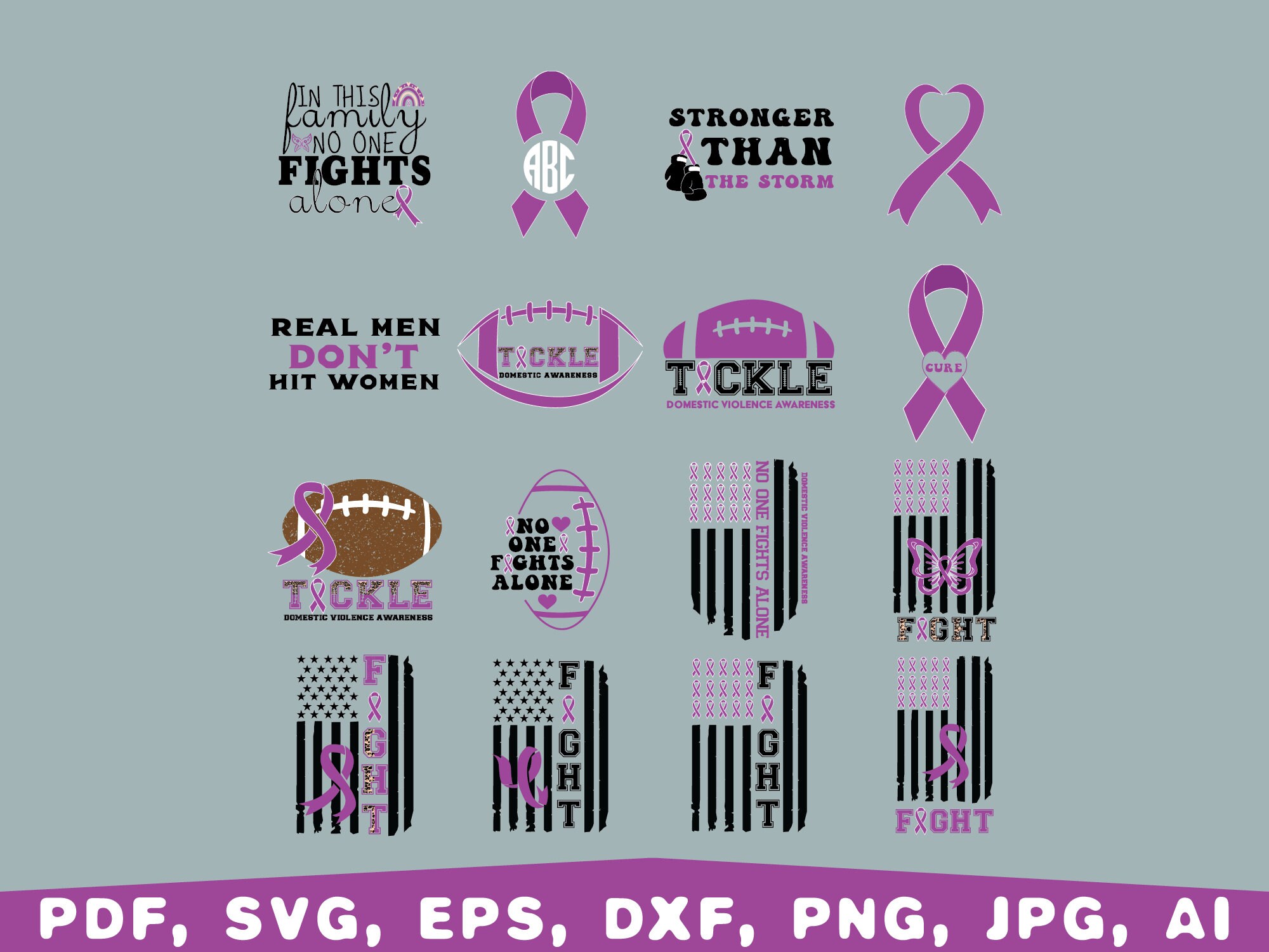 Domestic Violence Awareness Svg Bundle, Purple Ribbon Svg, Stop ...