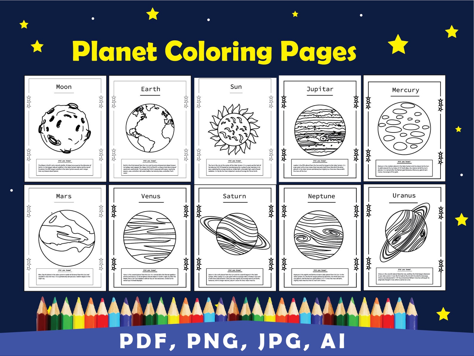 Planet Coloring Pages Space Solar System Coloring Book Space - Etsy