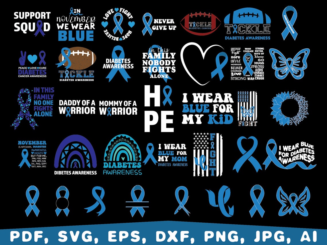 Diabetes Awareness Svg Bundle Blue Ribbon SVG in November We - Etsy