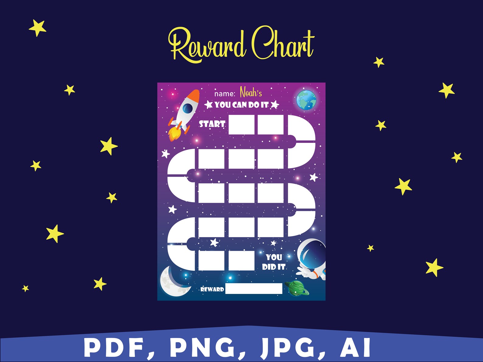 Space Reward Chart, Printable Space Behavior Chart, Astronaut Chore ...