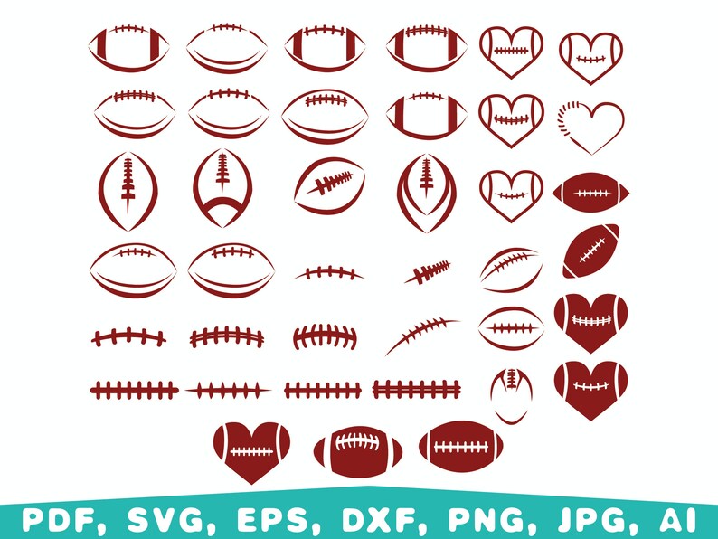 Football Laces SVG Bundle, Stitches Outline Silhouette (digital ...