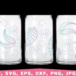 Mermaid Can Glass Wrap SVG, Sea Mermaid Libbey 16oz Can Glass Svg, 16oz ...