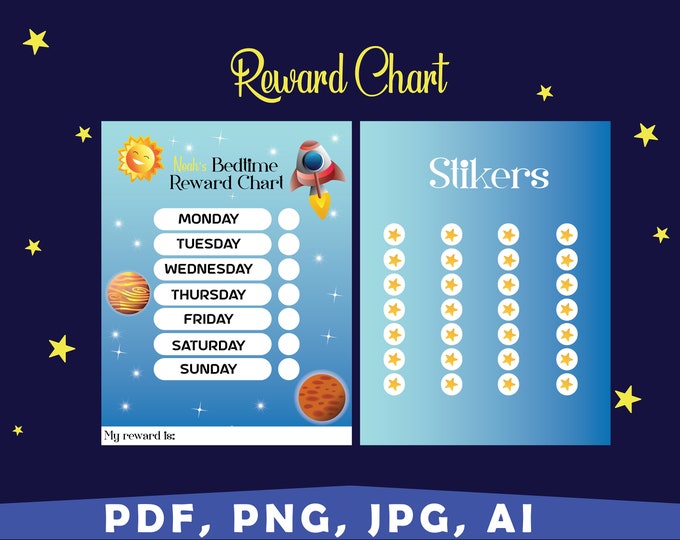 Editable Space Reward Chart Printable Behavior Chart Daily Chore Chart ...