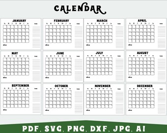 Monthly Calendar Svg Cricut | Etsy