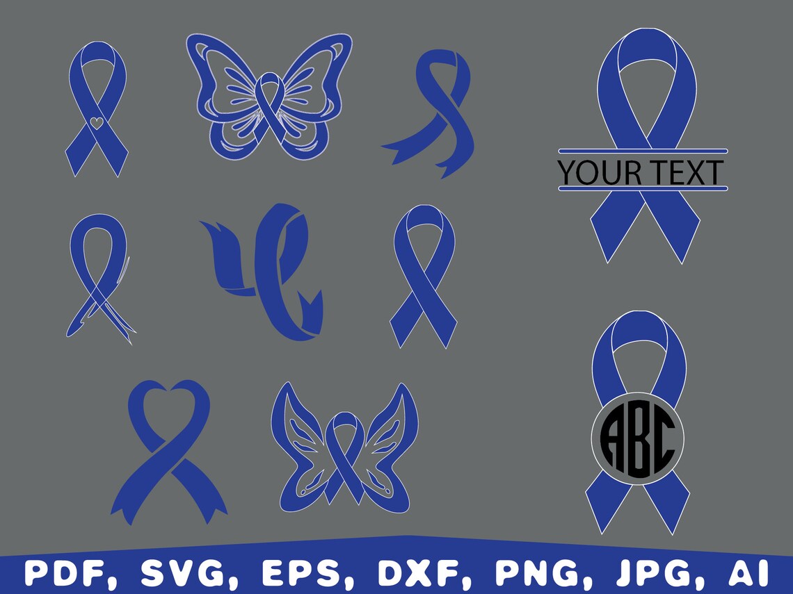 Colon Cancer Awareness Svg Blue Ribbon SVG Colon Cancer Cut - Etsy