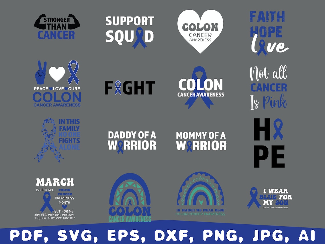 Colon Cancer Awareness Svg Blue Ribbon SVG Colon Cancer Cut - Etsy