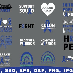 Colon Cancer Awareness SVG, Blue Ribbon, Fight Cancer (digital Files ...